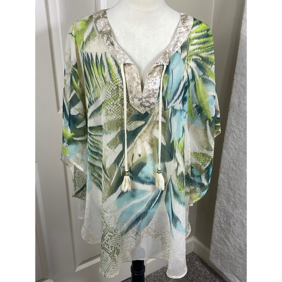 Chico's | Swim | Chicos Palm Print Tunic Top Sheer Cover Up Sm Bohemian ...